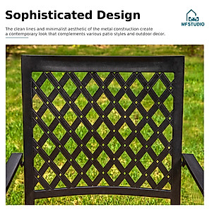 MFSTUDIO 9 PCS Patio Dining Set with Large Square Metal Slat Dining Table and 8 Swivel Metal Chair with Cushion, All Weather Outdoor Furniture for Lawn Backyard Garden