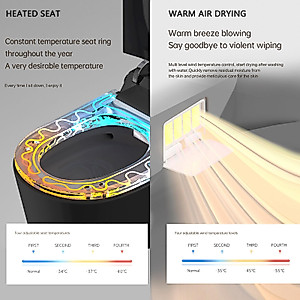Black Smart Toilet with Auto Open/Close Lid and Foam Shield, Modern One Piece Tankless Toilet with Bidet Built In, Heated Seat, Warm Water, Warm Air Drying, Foot Sensor Operation.