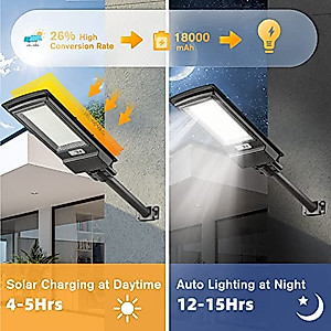 KingHe Solar Street Lights Outdoor Waterproof- 800W Dusk to Dawn Solar Parking Lot Lights,Security Flood Lights with Motion Sensor Control for Yard, Path, Garage,Home, Commercial Grade