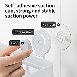 Shower Caddy Suction Cup, Bathroom Vacuum Suction Shower Basket Storage Organizer, Removable Drill-Free Shower Shelf for Shampoo, Body Wash, Plastic Shower Rack for Kitchen & Bathroom (Rectangle)