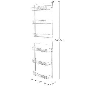 Lavish Home Powder Coated Steel Closet Organizer, 6-Tier Shelves, Over the Door Pantry Organizer, with Adhesive Hooks, White