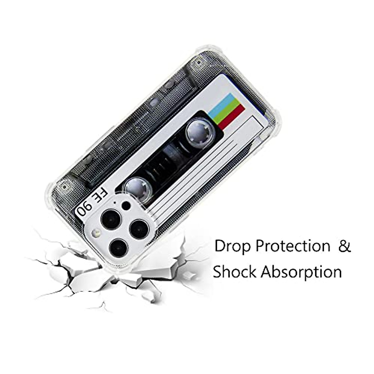 FAteamll Case for iPhone 13 Pro Max, Matte Finish Heavy Duty Soft Back Cover with Reinforced Corners TPU Soft Bumper Retro Cassette Tape Case Compatible with iPhone 13 Pro Max(6.7 Inch)