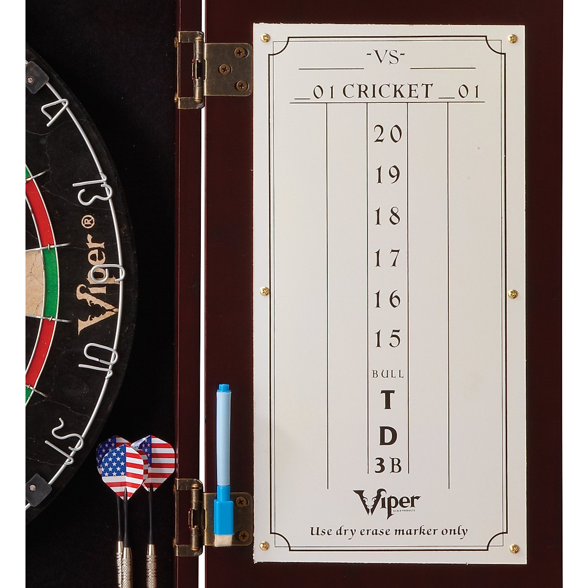 Viper by GLD Products Hudson All-in-One Dart Center: Classic Solid Wood Cabinet & Official Sisal/Bristle Dartboard Bundle: Standard Set (Shot King Dartboard), Mahogany Finish, One Size