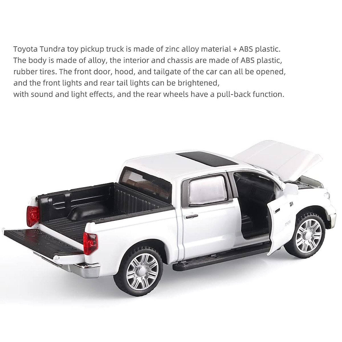 OANMYJJO Toy Pickup Trucks for Boys 1/32 Tundra Diecast Cars Model，Zinc Alloy Toy Pickup Truck，with Sound and Light、Pull Back，Birthday Gifts for Kids Ages 3 Year and UP（White）