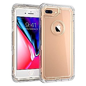 MXX iPhone 8 Plus Heavy Duty Case 3 in 1 Layers Rugged Rubber Shockproof Protection Case Cover for iPhone 7 Plus/iPhone 8 Plus - Clear (Transparent)