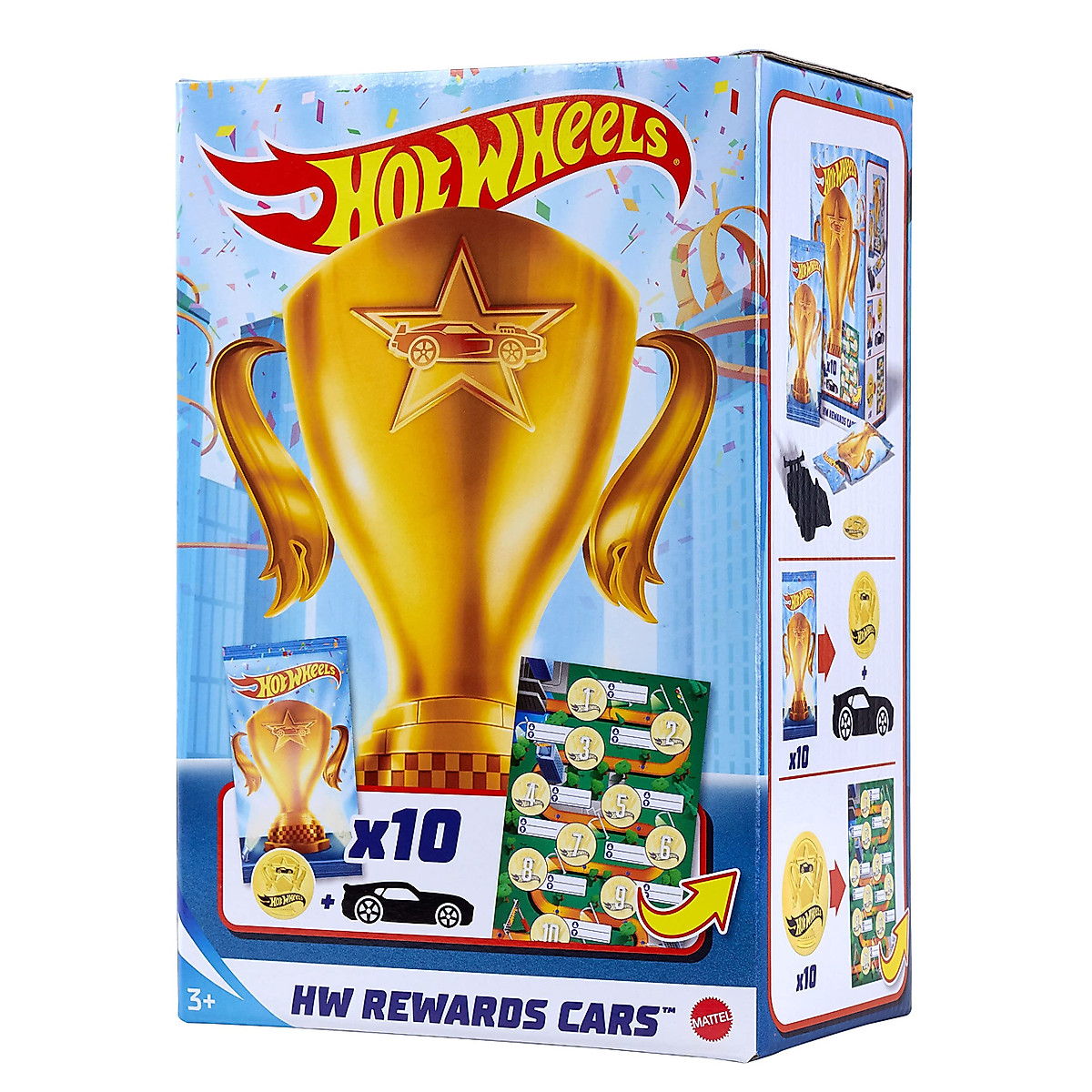 Hot Wheels Rewards Car Pack of 10 Individually Wrapped 1:64 Scale Die-Cast Vehicles in Opaque Bags with Gold Stickers, Rewards or Prizes for Kids 3 Years Old & Up