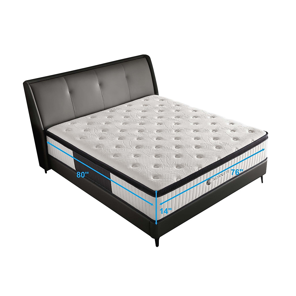 KOANTTI King Size Mattress,14 Inch Memory Foam Hybrid White King Mattresses,Pocket Spring King Mattress in a Box for Sleep Supportive Pressure Relief,Medium Firm Mattress.