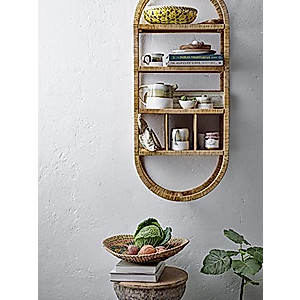 Creative Co-op DF2988 42" H Oval Rattan Wrapped 6 Compartments (Hangs Vertical or Horizontal) Wall Shelf, Beige