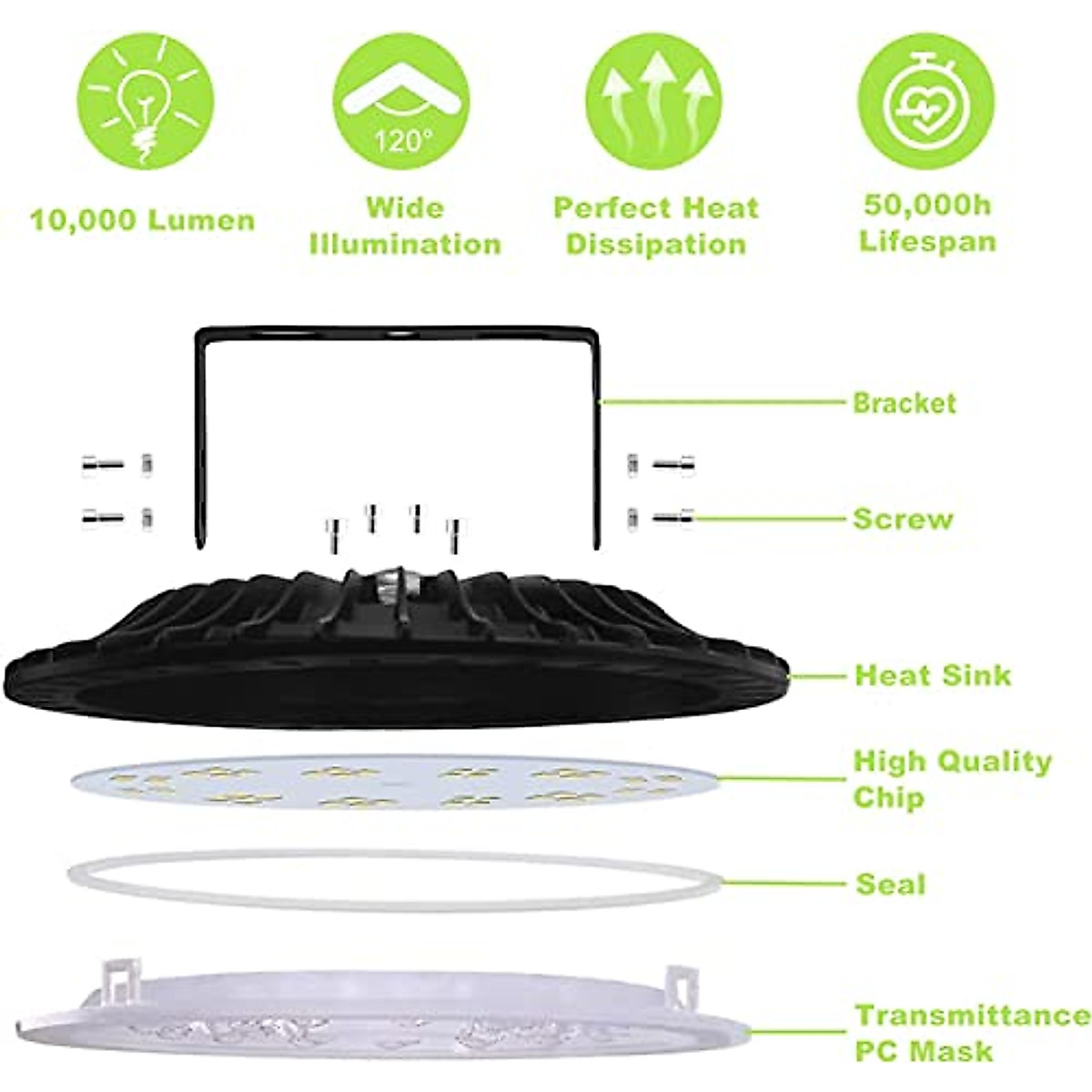 Sararoom 10Packs 100W 110V UFO LED High Bay Light, LED Warehouse Light 10000 Lumen 6500K Daylight White LED Shop Light Commercial Bay Lighting for Factory Garage Workshop