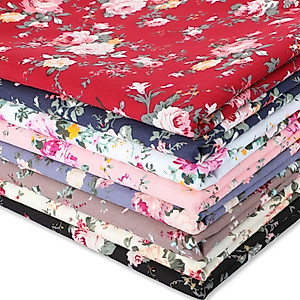 Newwiee 8 Pieces 19 x 20 Inch Vintage Floral Fabric Cotton Precut Fabric Decorative Quilting Fabric by The Yard Feminine Nostalgic Romantic Flowers Print for Sewing Crafting DIY Making Home Decor