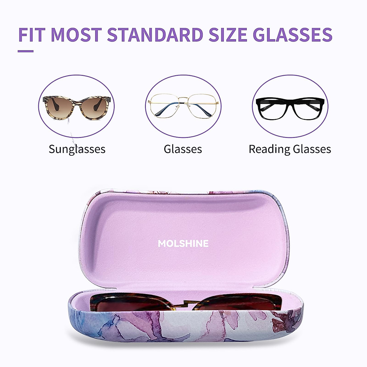 molshine Hard Shell Sunglasses Case, Classic Large Glasses Case for Sunglass, Eyeglasses with Cleaning Cloth (Purple)