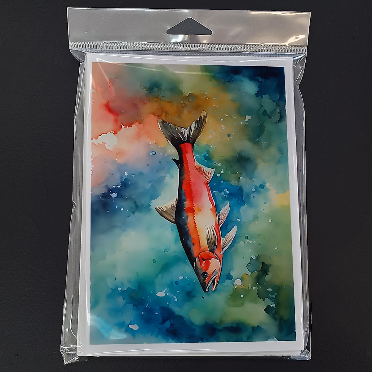 Caroline's Treasures DAC2817GCA7P Salmon Greeting Cards Pack of 8 Blank Cards with Envelopes Whimsical A7 Size 5x7 Blank Note Cards