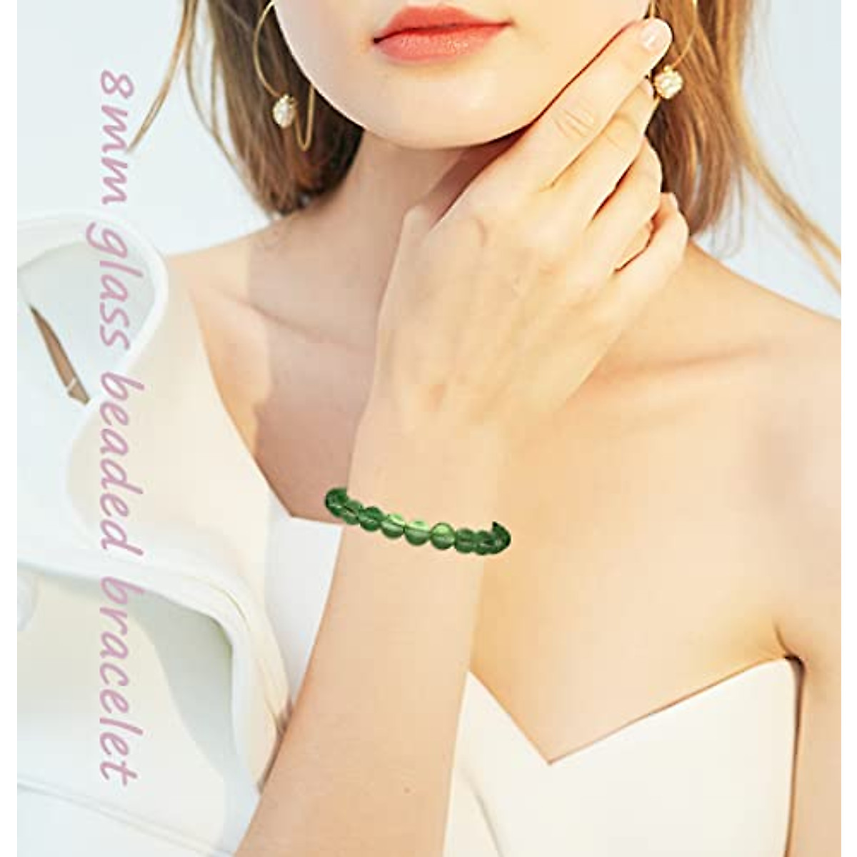 FINZOR 28Pcs 8mm Beaded Stretch Bracelet Handmade Round Glass Bracelet for Women Multicolor Elastic Beads Bracelet Shining Beads Wristband Jewelry Set