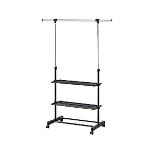 Mind Reader Rolling Garment Rack with 3 Shelves, Silver/Black