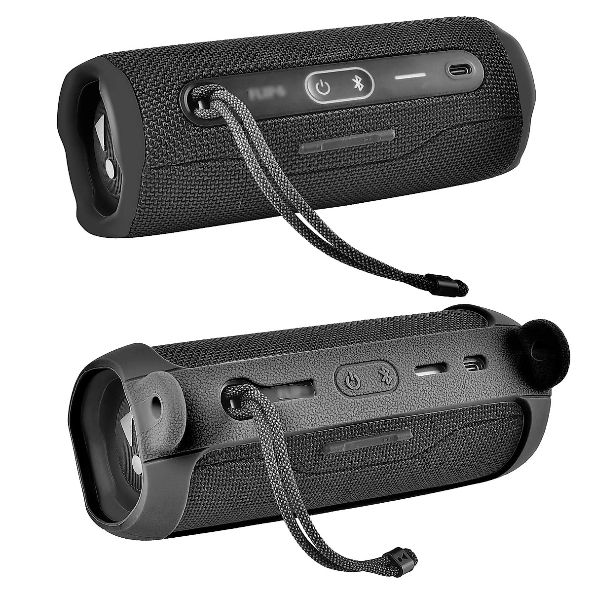 Silicone Case for JBL FLIP 6 Waterproof Portable Bluetooth Speaker, Gel Soft Skin Rubber Cover, Travel Carrying Storage Bag Pouch with Shoulder Strap and Carabiner - Black