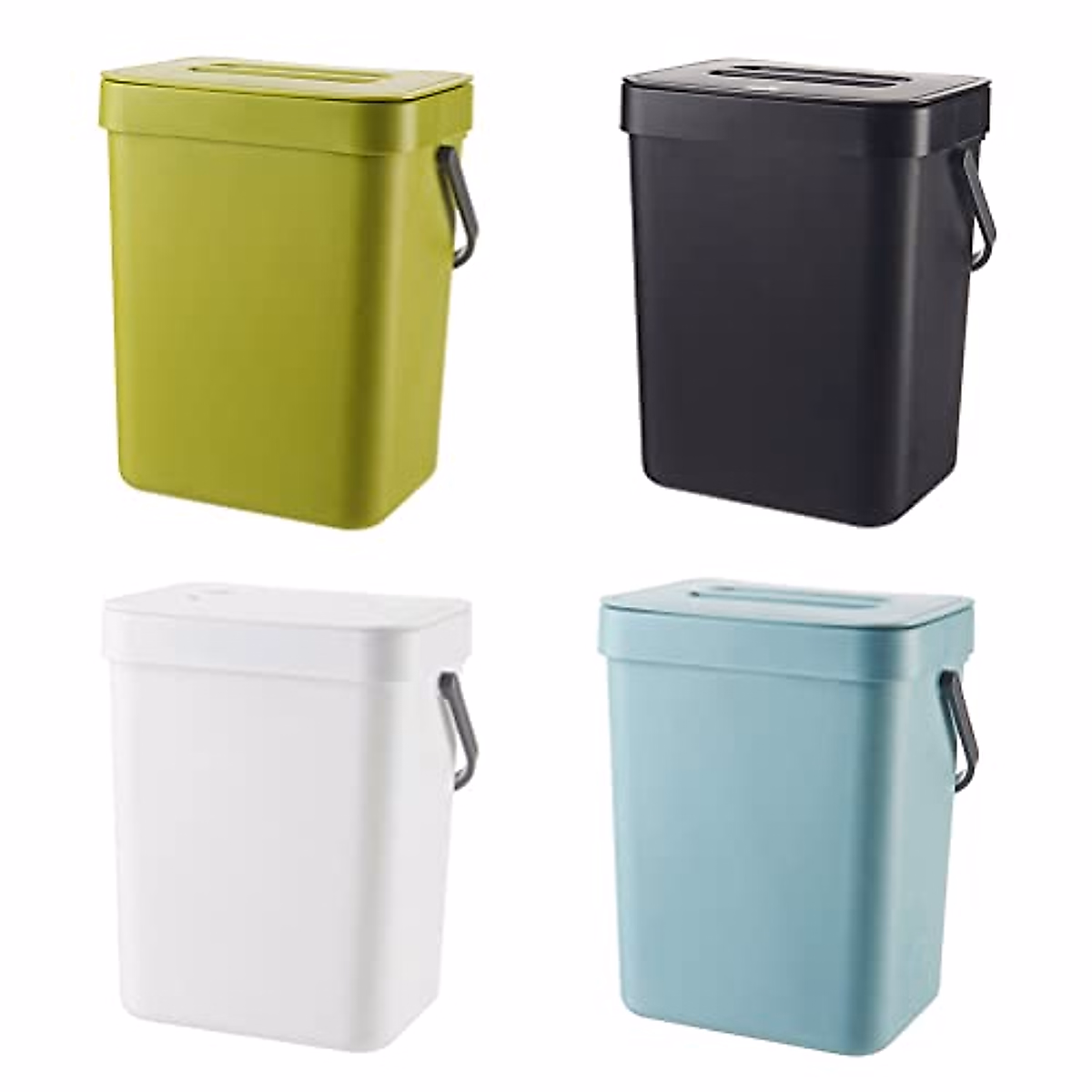 OHEPFD Small Kitchen Compost Bin with Lid 3L Kitchen Waste Bin Household Countertop Container Hanging Small Trash Can for Rubbish Composter, Gray Blue, 3L: 16.1*13*20.5cm
