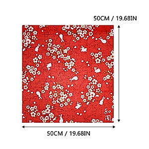 VALICLUD Bento Wrapping Cloth Cherry Flower Rabbit Printed Handkerchief Japanese Style Bento Lunch Bandana Cover Bag Decorative Table Cloth for Home Picnic Camping Outdoor Red
