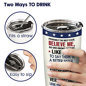 34HD Sister Gifts from Sister Brother, Funny Sisters Tumbler with Lid Stainless Steel 20 oz, Great Sister Mug, Sister Birthday Gifts Ideas