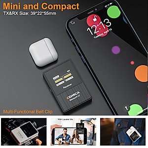 comica BoomX-D1 - Wireless Microphone System for Cameras, Camcorders, Smartphones, Laptops, Compact Wireless Lavalier Lapel Microphone with Noise Reduction, Low Latency, Monitoring, Muting