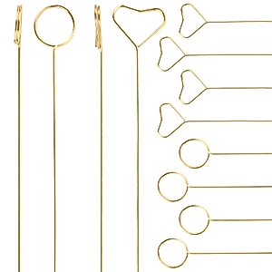MIDELONG Metal Floral Place Card Holder, Gold Round and Heart Shape Floral Picks Flower Picks Clip Picture Holders Photo Memo Holder Pick Gift Card Holder for Wedding Party Birthday, Pack of 40