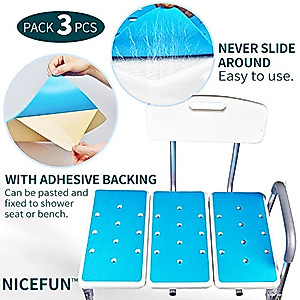 3 PCS Bathtub Transfer Bench Cushions with Adhesive Backing, Shower Pads Non Slip Soft Foam Pad 15'' x 7.5'' Padded Bath Tub Bench, 26'' Chair Pad, Seat Mat, Cover (MAT196X382)