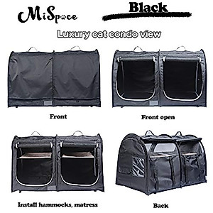 Mispace Portable Twin Compartment Show House Cat Cage/Condo - Easy to Fold & Carry Kennel - Comfy Puppy Home & Dog Travel Crate with Portable Carry Bag/Two Hammocks/Mats and Collapsible Litter Box