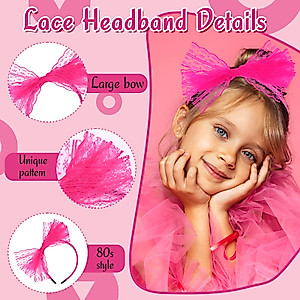 PAFUWEI Neon Rose Headband, Elastic Nylon 1980s Costume Headwear, Large Lace Bow Hair Accessory for Women and Girls, Good for Carnival, Christmas Party, Daily Decoration, Halloween