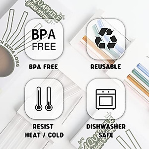 Reusable Glass Straws, Replacement Straws Compatible with 40 oz Stanley Tumbler, 4 pack Wide Straws with Cleaning Brush for Smoothies, Long Straws for Stanley Cup Accesspries, Dishwasher Safe