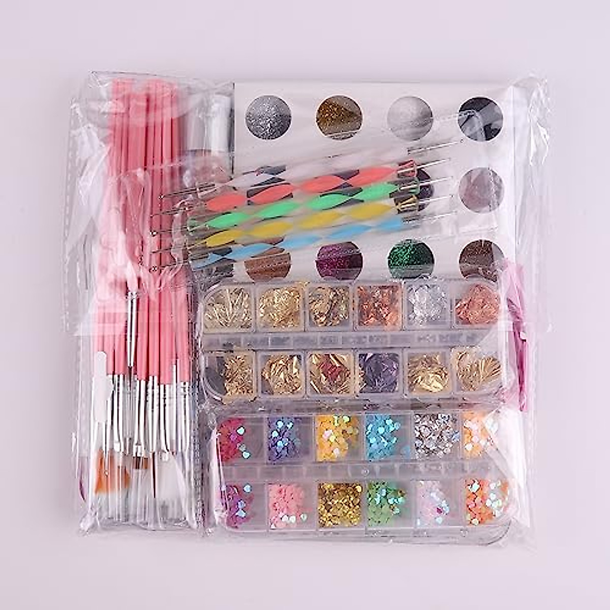 FANDAMEI Nail Art Kit, Nail Design Tools Kit with Nail Art Brushes, Nail Dotting Tools,Fine Glitter,Nail Butterfly, Nail Heart Glitter Sequins, Nail Foil Flakes, Nail Art Rhinestones, Nail Dust Brush