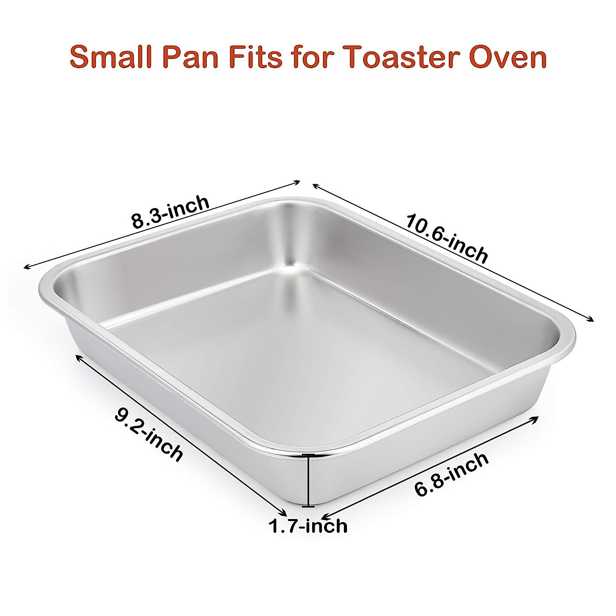 E-far Stainless Steel Sheet Cake Pan Set of 2, 10.6 x 8.3 x1.7 Inches Small Brownie Baking Pan, Rectangular High-Sided Cookie Sheet Pan Fit for Toaster Oven, Non-Toxic & Heavy Duty, Dishwasher Safe