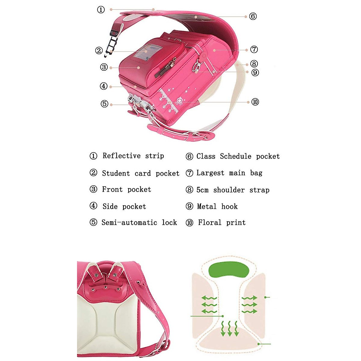 randoseru backpack ransel automatic janpanese school bag for kids PU leather waterpoof
