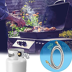 GCBSAEQ Propane Hose Extension Assembly 6FT Stainless with 3/8" Female x 3/8" Male Flare Fitting Steel Braided Hose for Gas Grill, Camping Stove, RV Fire Pits, and More