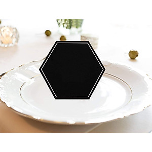 Summer-Ray 48 Black Hexagon Wedding Place Cards Escort Cards with White Rim
