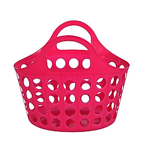 Greenbrier KDZO Set of 3 Colorful Plastic Totes with Handles in Teal, Blue, & Hot Pink Plastic Carrying Basket, Beach, Grocery Carrying Tote, Nesting Essentials Small Oval Slotted Basket with Handles