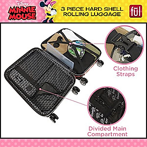FUL Disney Minnie Mouse 3 Piece Set Rolling Luggage, Polka Dot Printed Hardshell Suitcase with Wheels, 21, 25 and 29 Inch, Red (FCFL0153-603)