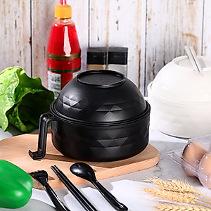 Didaey 4 Sets Microwave Ramen Bowl Set with Handle Lid Ramen Cooker Ramen Noodle Bowl with Chopsticks Spoon Fork College Dorm Room Apartment Essentials, Dishwasher Safe, BPA Free (Black)