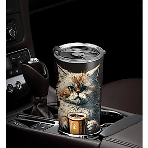 20oz Cute Retro Vintage Cat Tumbler, Gifts for Cat Lovers, Coffee Thermos for Women, Stainless Steel Double Wall Vacuum Insulated Coffee Mug, Travel Cup with Lid
