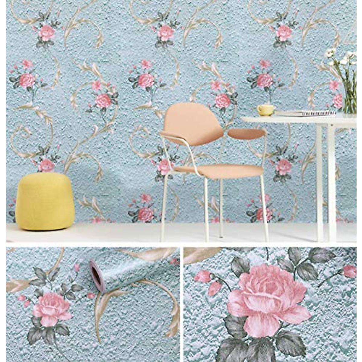 Simplemuji Blue Pre-Pasted Wallpaper Waterproof Self Adhesive Wall Murals Sticker for Home Room Garden Decoration 17.7''x98''