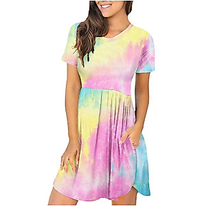 Office Dresses for Women for Work Ruffle A-Line Casual Dress Floral Short Sleeve Midi Dress Pink