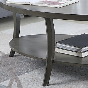 Roundhill Furniture Perth Contemporary Oval Shelf Coffee Table, Gray