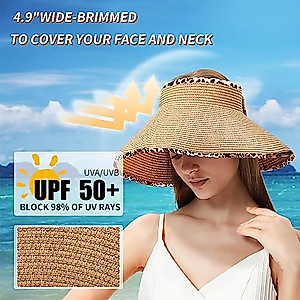 MAYLISACC Sun Visors Hats for Women Wide Brim Straw Sun UV Protection Beach Hats Foldable Floppy Hats for Women Travel