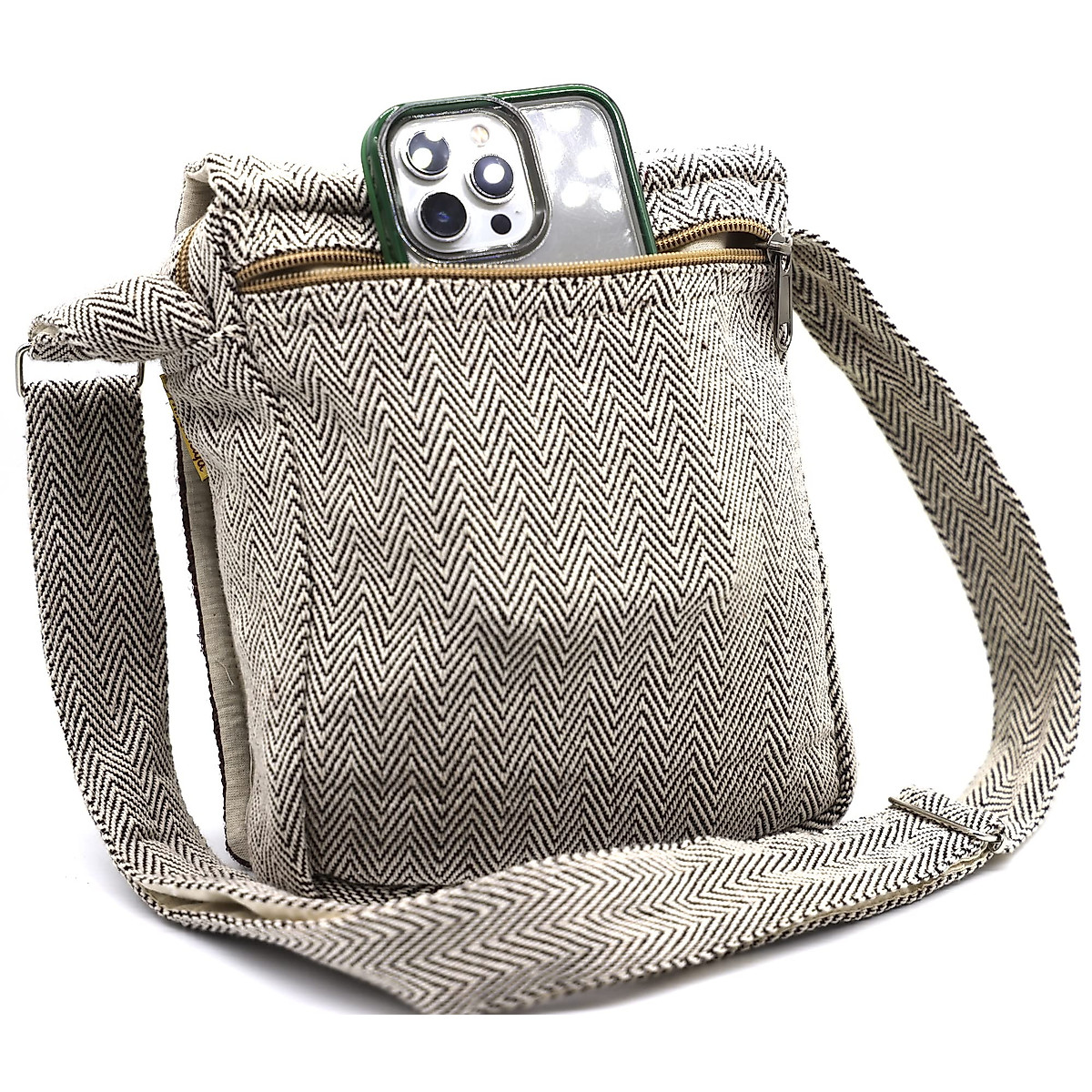 Himalaya Handmade Unique design Mushroom Embroidery Hemp Hobo Passport crossbody bag Festival Travel Bag 100% Himalaya Hemp FAIR TRADE Brown