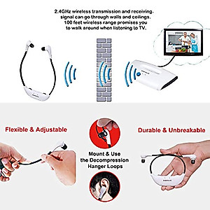 SIMOLIO 100 ft Long-Distance Wireless TV Headphones for Digital and Analog TV, TV Listening Device for Hearing Impaired and Seniors w/Voice Highlighting,Tone Control and Balance Adjustment SM-823D Pro