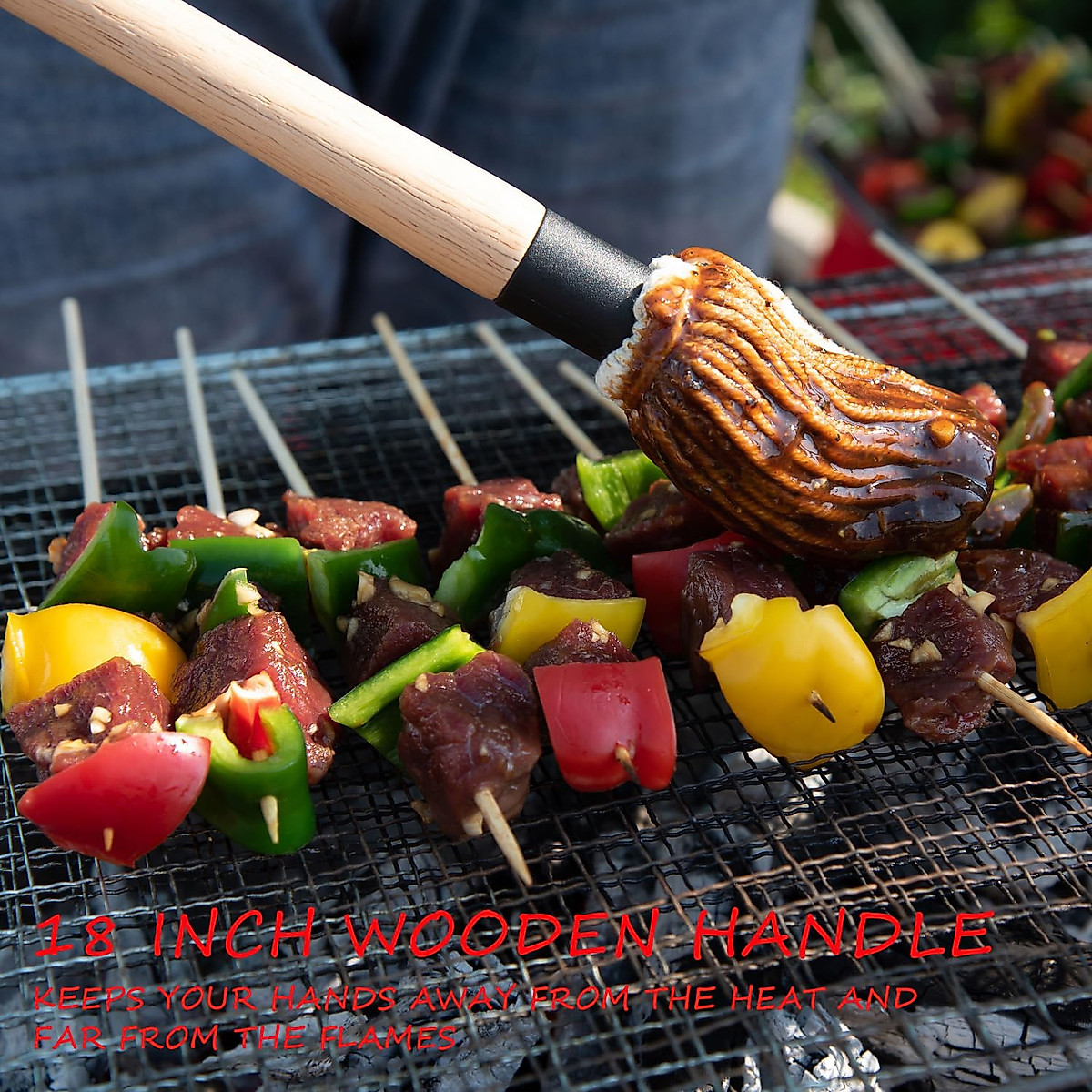 BBQ Sauce Pot and Basting Brush Set, 61 oz Stainless Steel Sauce Pan & Basting Mop Brush, Gifts for Griller, with 2Pcs Wooden Long Handle Barbecue Sauce Mops & 2Pcs Replacements