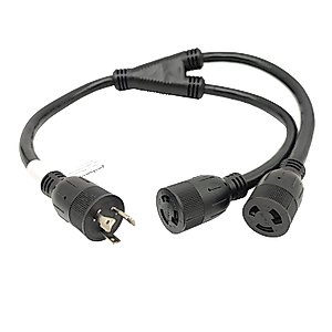 Parkworld 885187 L6-20 Y Splitter Cord for PDU and UPS 20A, 12 AWG L6-20 Plug to (2) L6-20 Receptacle, L6 Twist Lock 3-Prong 20 AMP Y Adapter Cord