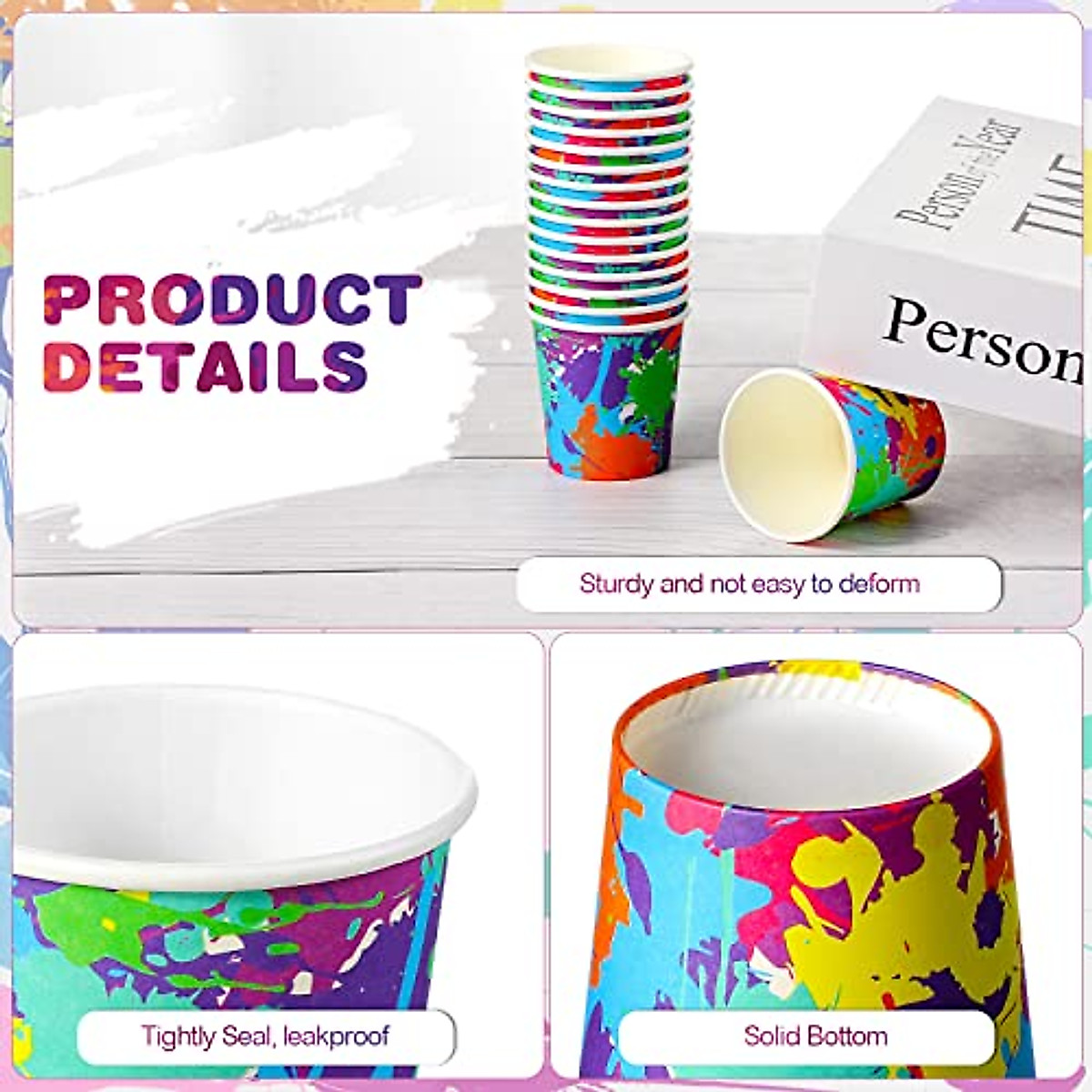 500 Pack 2 oz Paper Cups, Mini Mouthwash Cups, Disposable Bathroom Cups, Small Paper Drinking Cups Espresso Cups for Home Office Travel Picnic Party Supplies (Artist Paint)