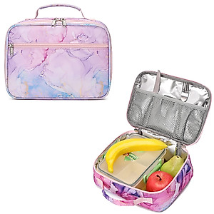 Createy Marble Backpack for Girls School Backpack with Lunch Box Kids Backpack Bookbags School Bag Set for Preschool Primary Elementary Students