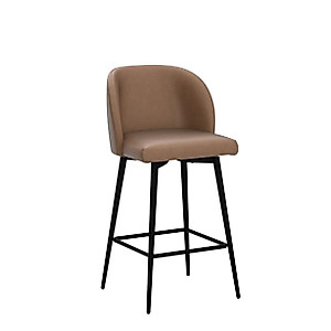 Watson & Whitely Counter Height Bar Stools Set of 3, 360° Swivel Upholstered Barstools with Backs and Metal Legs, 26" H Seat Height, Faux Leather in Saddle Brown
