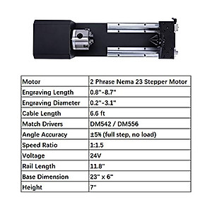 OMTech Rotary Cutter and Engraver Attachment with 3-Jaw Chuck and 2-Phase Stepper Motor for 50W 60W 80W 100W 130W CO2 Laser Engraving Machines Rotary Tool Accessory Kit for Wood and More
