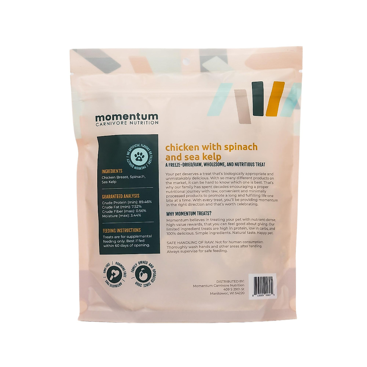 Momentum Carnivore Nutrition Freeze-Dried Chicken, Spinach & Sea Kelp – Single-Ingredient Raw Dog & Cat Treats – High-Protein, Grain-Free Snacks for Pets – 3 oz Bag